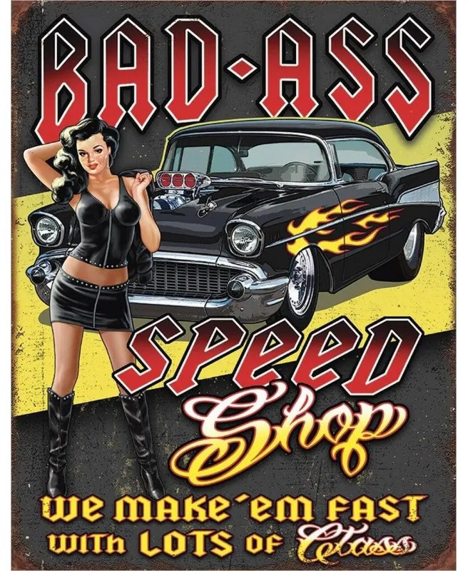 Plechová cedule Bad Ass Speed Shop 40 cm x 32 cm