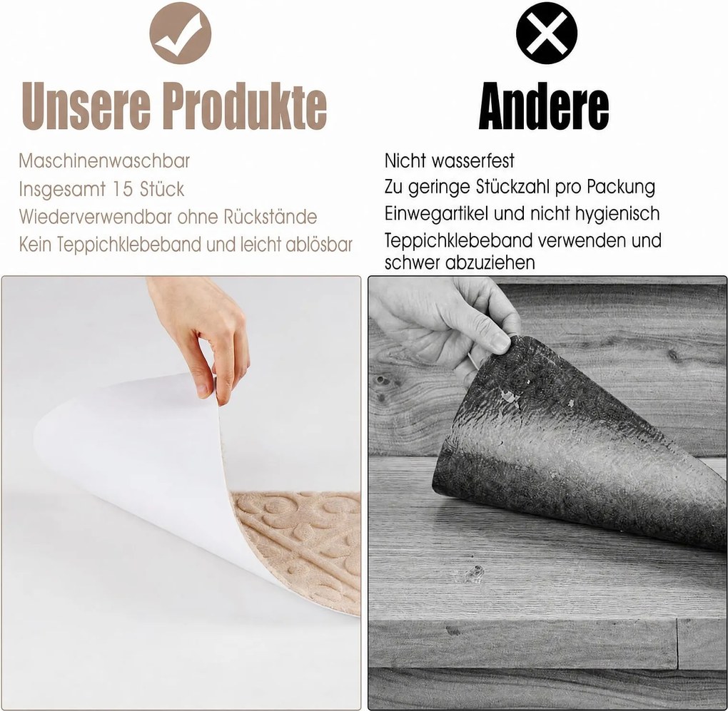 Costway 15 Koberce na schody Protiskluzové koberce na schody 76 cm x 20 – béžový