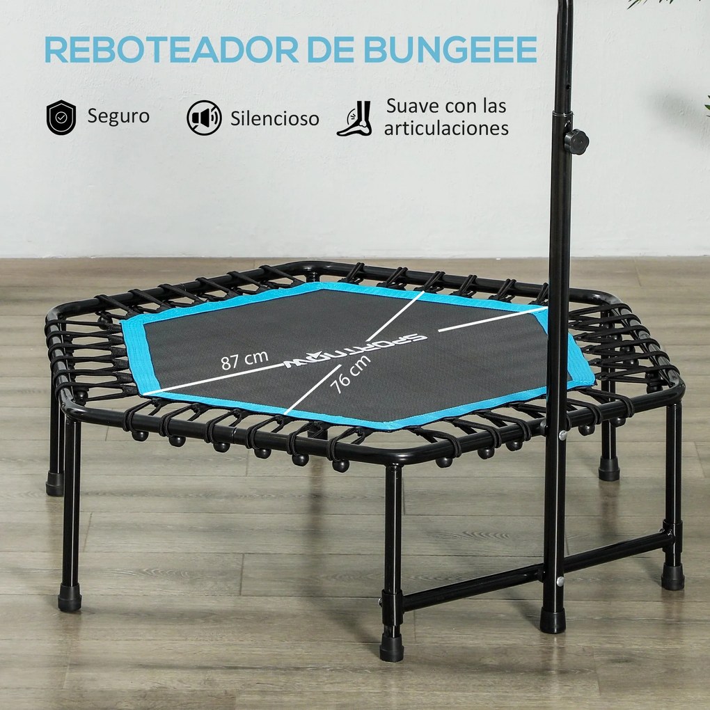 SPORTNOW Fitness Trampolina 114x114x132 cm S elastickým skákacím povrchem a nastavitelným 3-úrovňovým madlem, ocelový rám pro trénink nohou a těla do…
