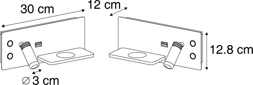 Sada 2 béžových nástěnných svítidel vč. LED s USB a indukční nabíječkou - Riza