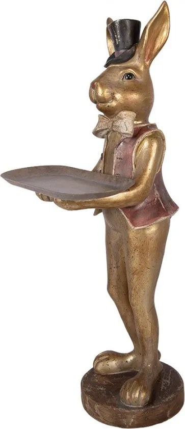 Zlatá antik dekorace králík s podnosem - 19*15*52 cm