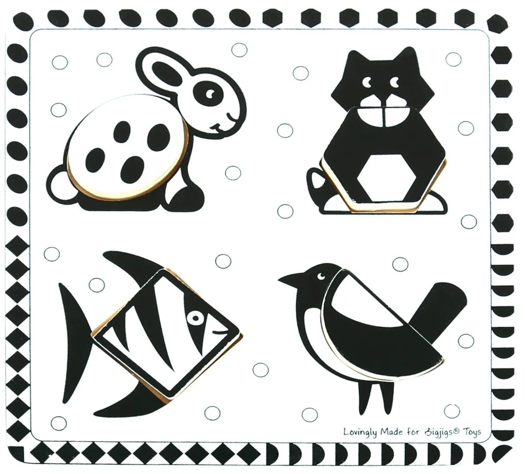 Bigjigs Toys Dřevěné vkládací puzzle černobílé tvary 2