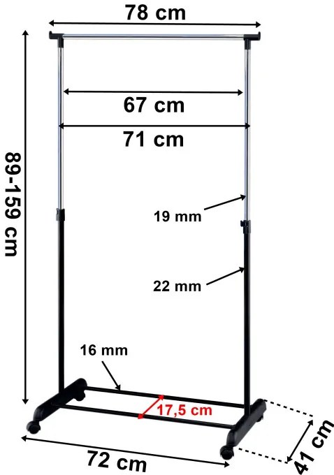 Věšákový stojan na kolečkách IDA černý