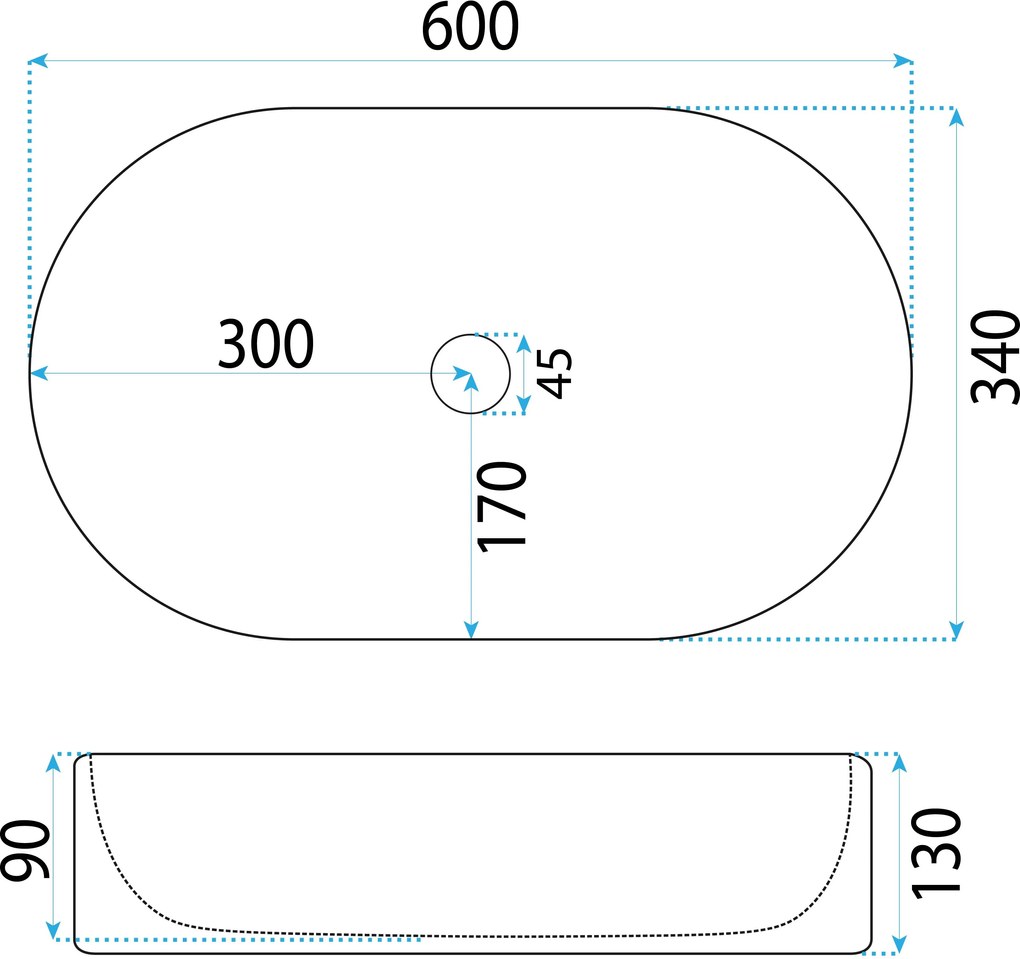 Rea Vanda, umyvadlo na desku 600x340x130mm, bílá lesklá, REA-U6526