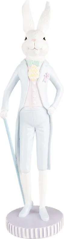 Dekorace bílý králík elegán v pastelově modrém obleku - Ø 10*40 cm