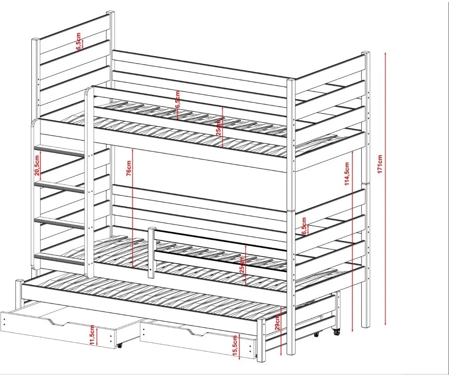 Legno Dětská patrová postel Timo borovice Rozměr (cm): 90x190