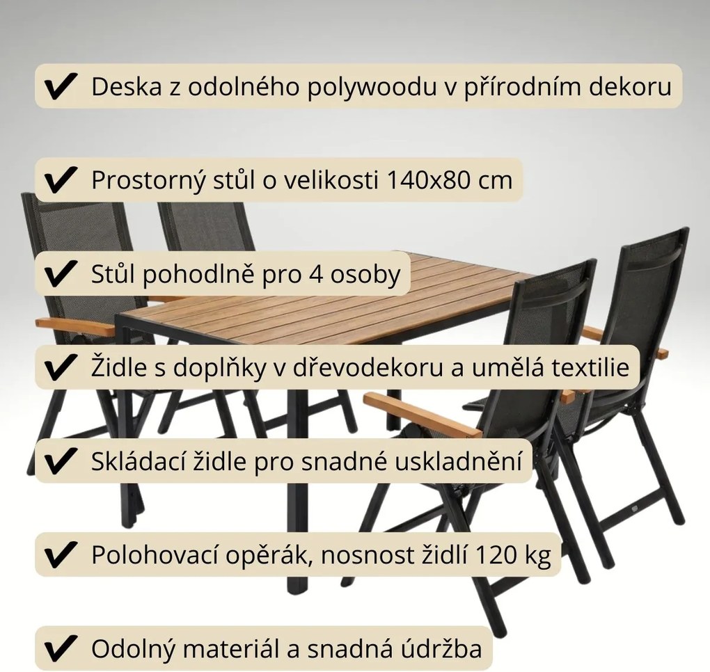 Vikio Zahradní jídelní set 140x80 pro 4 osoby přírodní VZS210P4