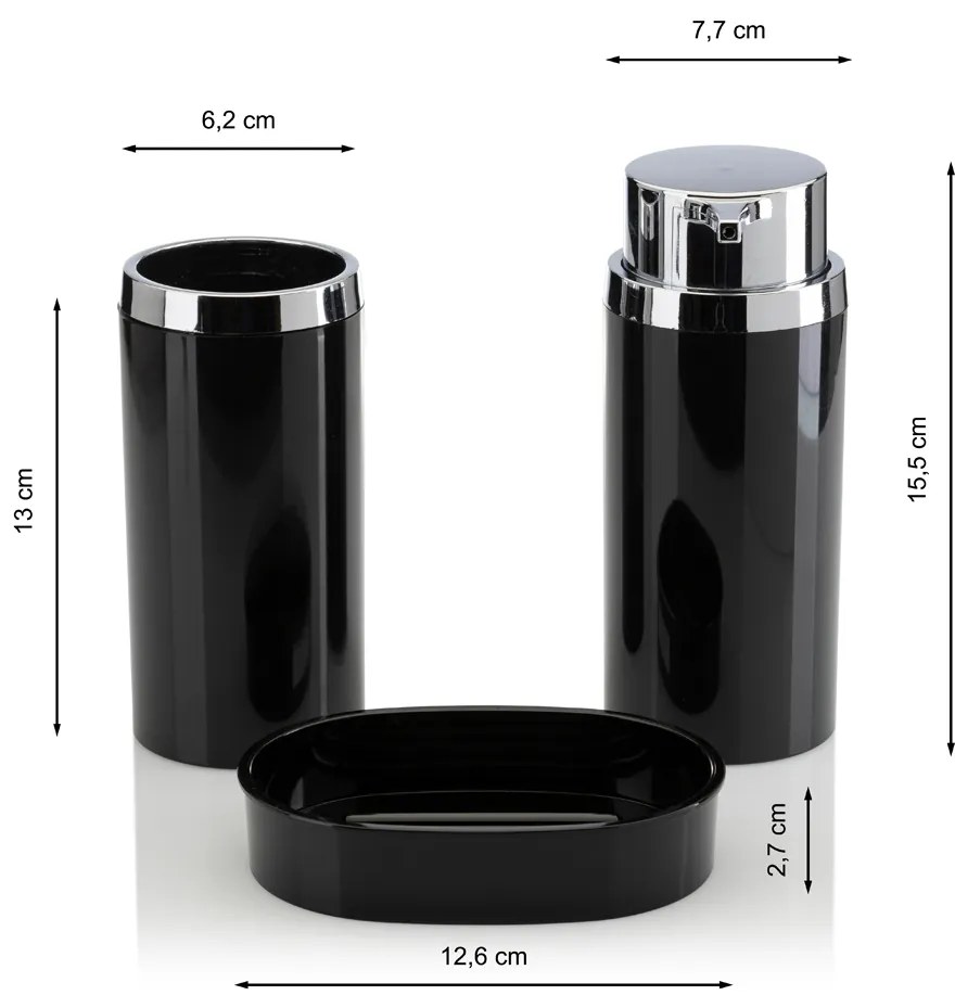 Sada koupelnových doplňků Carmen černá/prvky s chromovou povrchovou úpravou