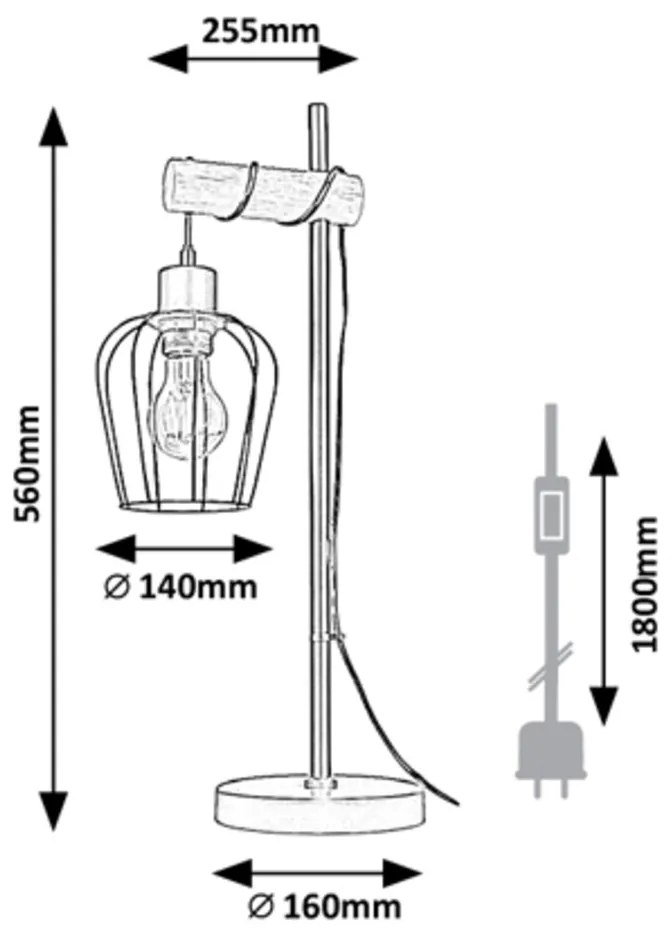 Rabalux Stolní lampa FABIANO 1x40W | E27 - černá, světlé dřevo