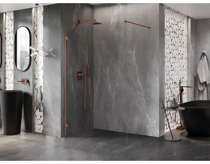 Mexen Lunar sprchová stěna levá 90 x 200 cm, 8mm čiré sklo, růžové zlato, 830-090-000-60-00-L
