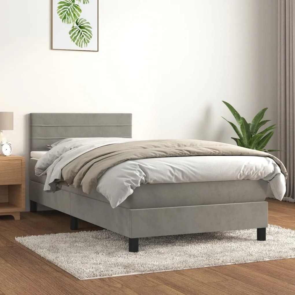 Box spring postel s matrací světle šedá 90x190 cm samet 3141335