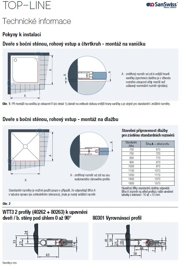 Ronal (Sanswiss) SanSwiss jednokřídlé dveře s pevnou stěnou v rovině TED Šířka: 100 cm
