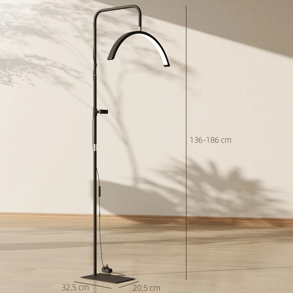 HOMCOM LED půlměsíční řasová lampa s držákem na telefon, 350° otočná, beauty ringlight, teplá lampa s nastavitelnou výškou