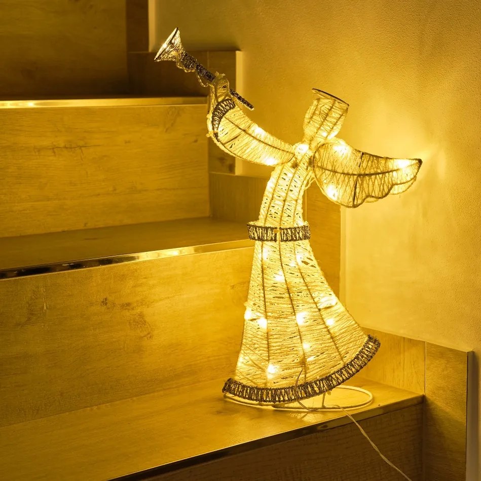3D LED svítící anděl venkovní s trubkou 50 cm, teple bílý, na baterie, IP44