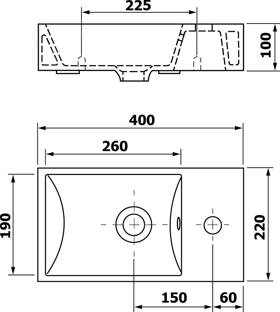 Sapho, MINOS keramické umývátko 40x22cm, pravé