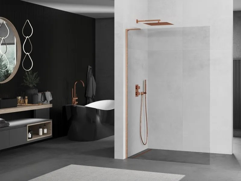 Mexen Kioto L, sprchová zástěna Walk-In 100 x 200 cm, 8mm čiré sklo, měděný matný profil, 800-100-103-65-00