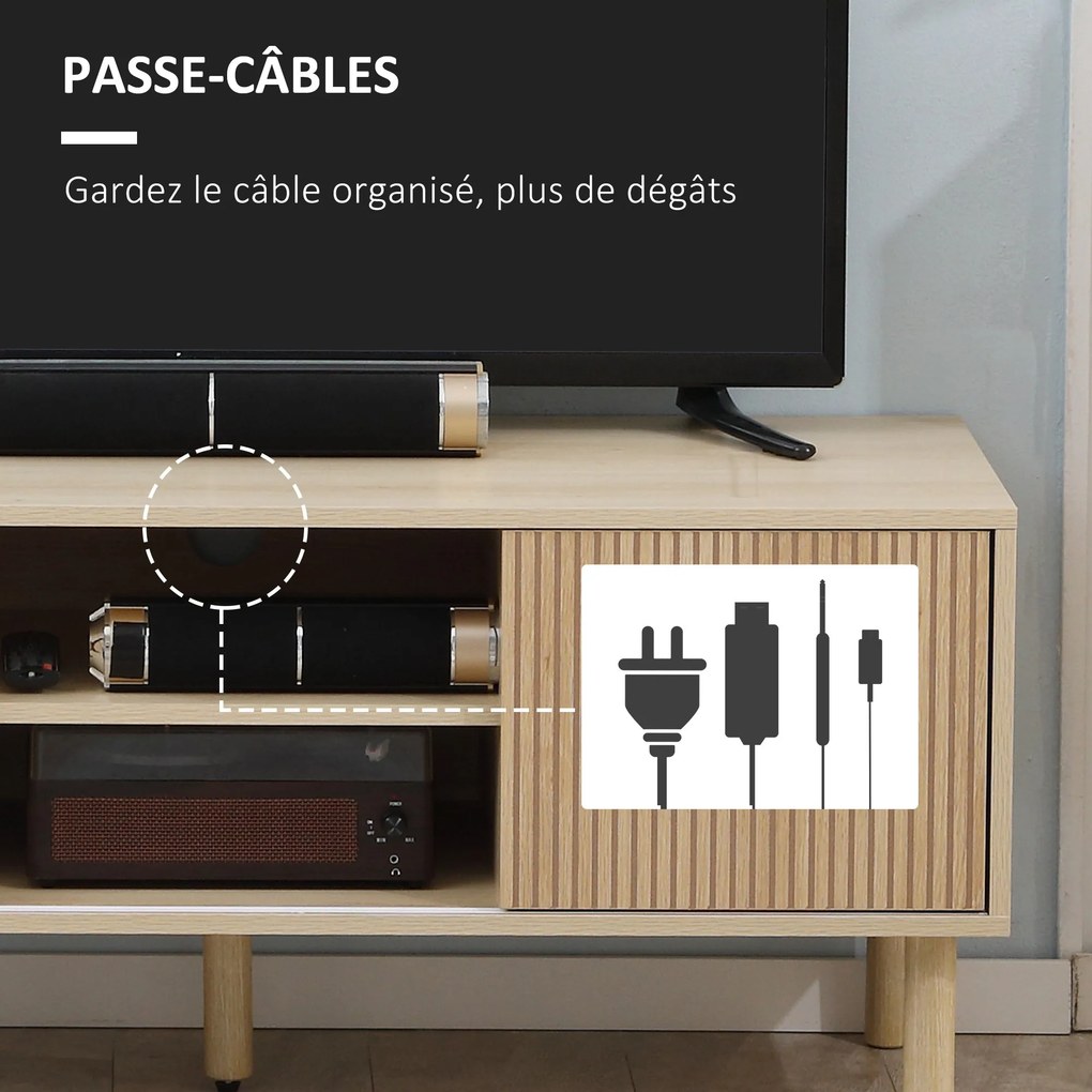 HOMCOM Televizní stolík pro TV do 50 palců s 2 posuvnými dveřmi a 2 policemi s řešením kabeláže - 115 x 40 x 49 cm