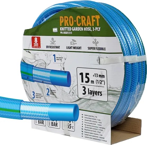 Výrobce: Procraft Procraft Modrá zahradní hadice Procraft PR-3KGH1315 3 vrstvy, 1/2" 15m | PR-3KGH1315