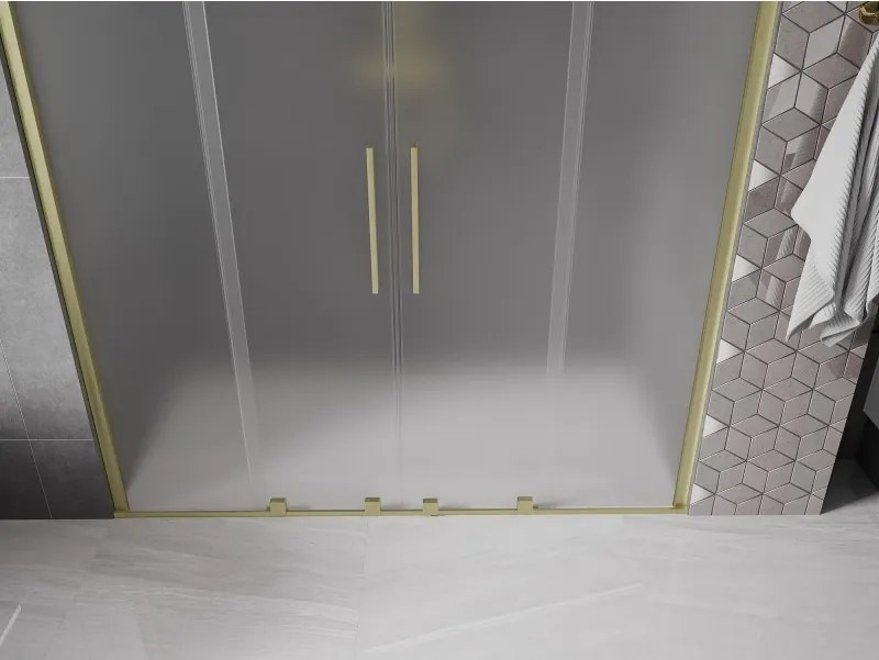 Mexen Velar Duo, posuvné sprchové dveře do otvoru 180 cm, 8mm sklo námraza, zlatá matná, 871-180-000-32-55