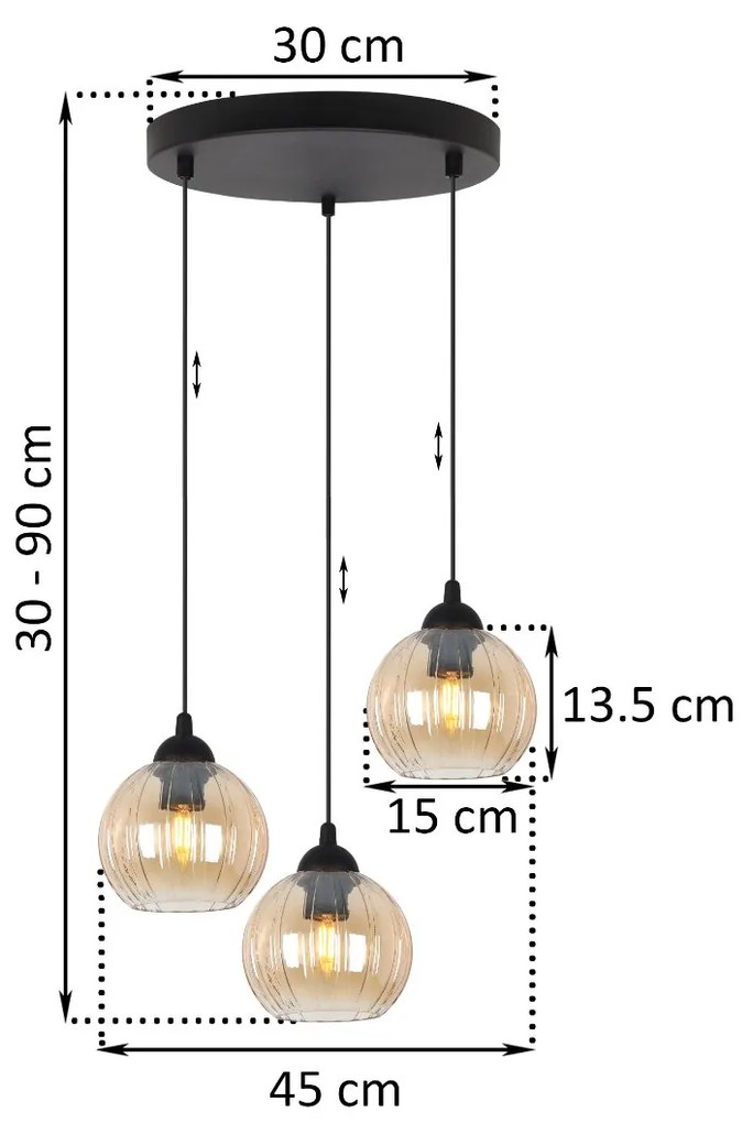 Závěsné svítidlo Costa, 3x medové skleněné stínítko, b, o