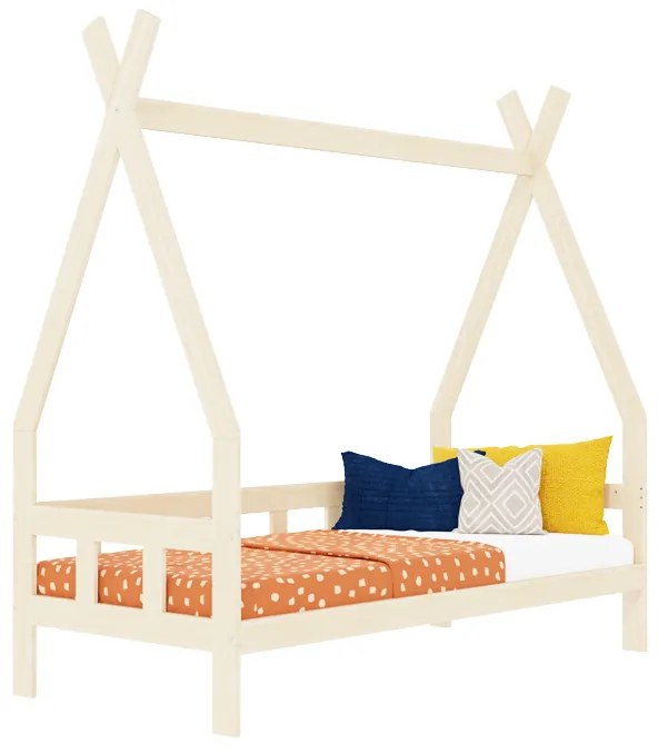 Benlemi Dětská teepee postel FENCE 4v1 ze dřeva se zábranou Zvolte barvu: Béžová, Zvolte rozměr: 90x160 cm, Zvolte zábranu: S jednou zábranou