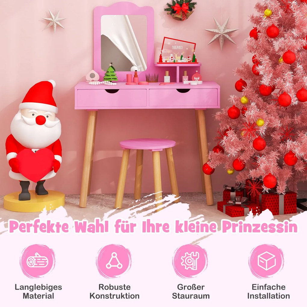 Costway Sada dětského toaletního stolku 2 v 1 toaletní stolek Psací