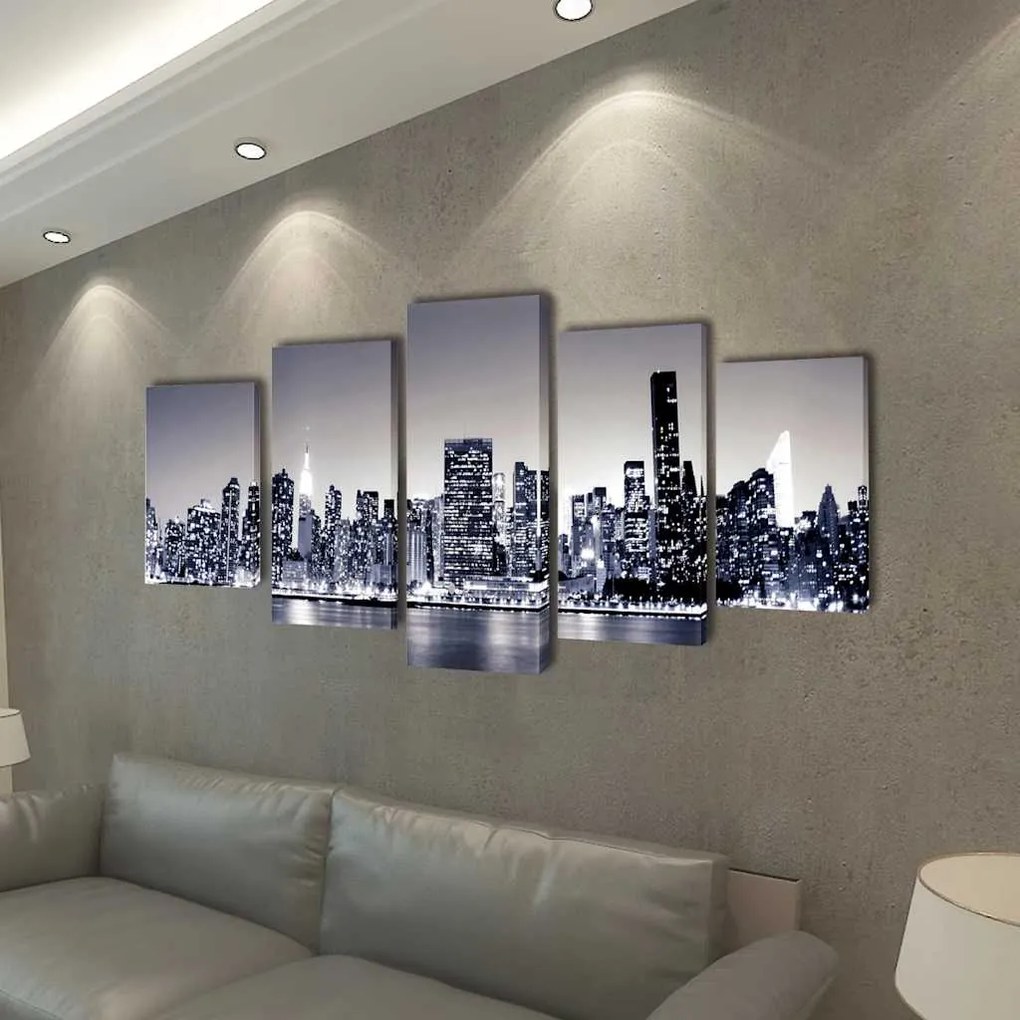 Sada obrazů, tisk na plátně monochromní panoráma New Yorku 200x100 cm 241549
