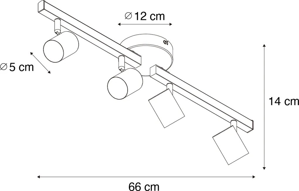 Stropní bodové svítidlo černé GU10 50mm 4-světelné vč. podsvícení a 3-cestného spínače - Back Up
