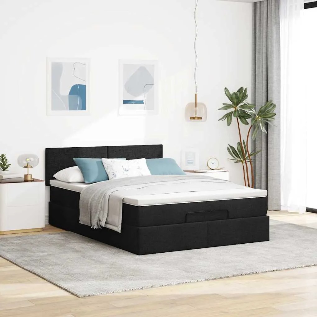 Osmanský postel s matrací černá 140x200 cm textil 3311382