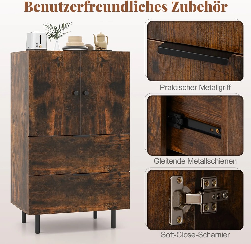 Costway Příborník dřevěný s kovovými nohami bufetová – 60 × 41,5 × 102 cm