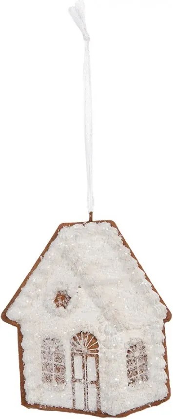 Závěsná dekorace zasněžená perníková chaloupka Frosted Ginger - 9*1*10 cm