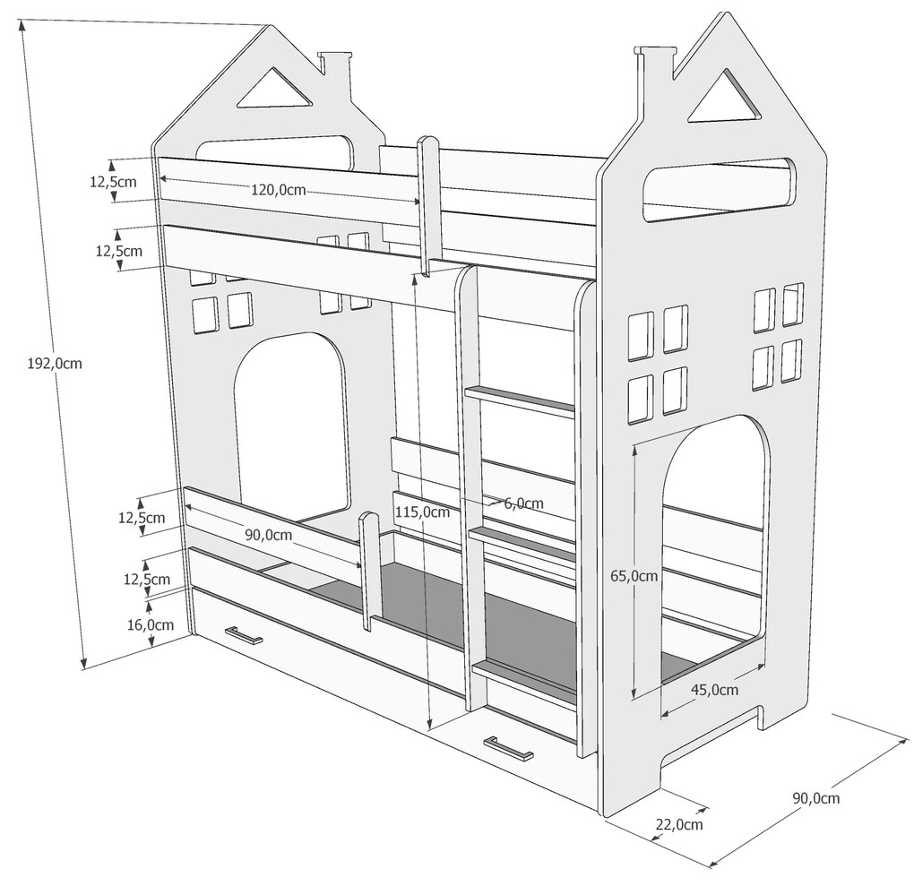 BabyBeds Dětská patrová postel DOMEK II 180x80 Barevné provedení: Olše, Úložný prostor: Ne, bez úložného prostoru