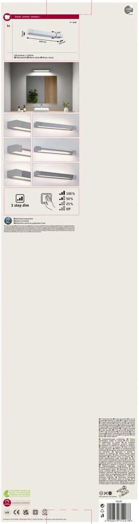 Paulmann 71207 Lucille, mat hliníkové nástěnné svítidlo s nastavitelným směrem svícení, 17W LED 2700K tříkrokové stmívání, 60cm, IP44