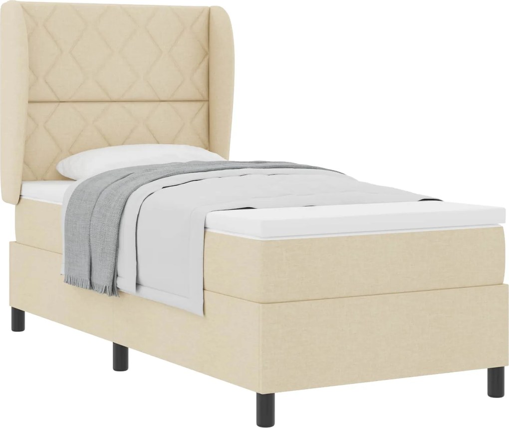 Postel s boxspringem s čelo Krémová 100 x 200 cm textil 3340618