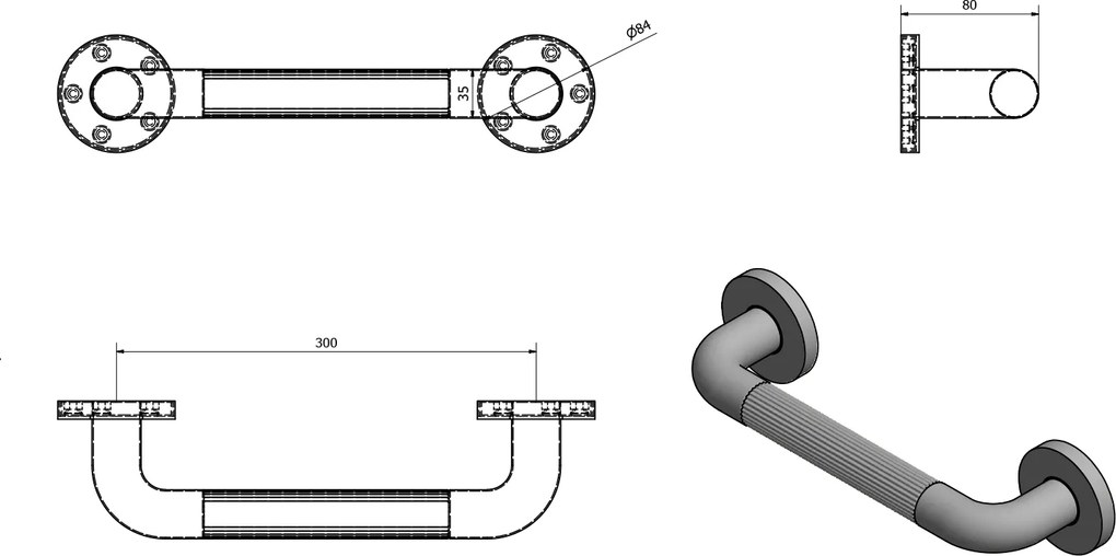 Aqualine MD156 pevnostní madlo plastové 300 mm