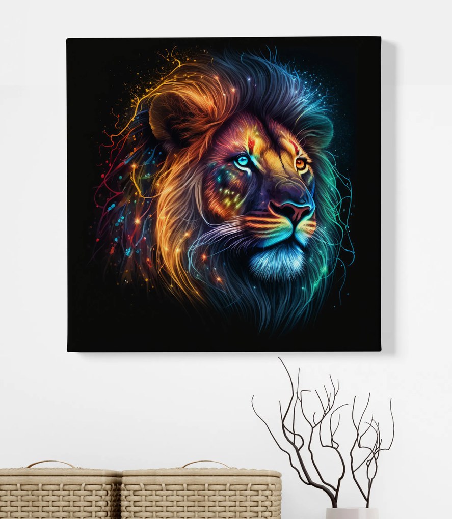 Obraz na plátně - barevný lev FeelHappy.cz Velikost obrazu: 100 x 100 cm