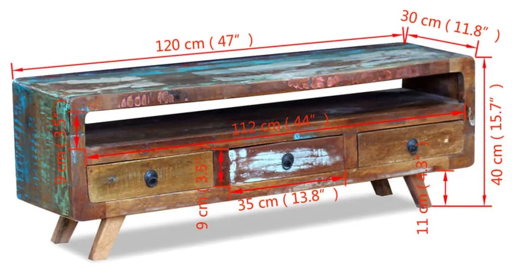 vidaXL TV stolek se 3 zásuvkami masivní recyklované dřevo