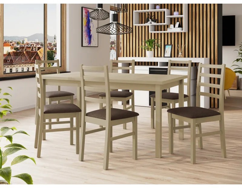 Rozkládací jídelní stůl se 6 židlemi AL02, Barva dřeva: bílá-L, Potah: 25x - Paros 2