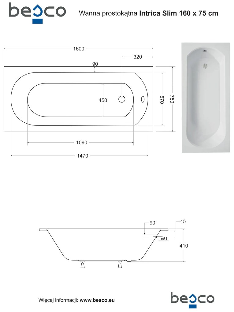 Hopa INTRICA SLIM 160 x 75 cm VANINTRICA160SL+OLVPINOZ vana vč. nožiček