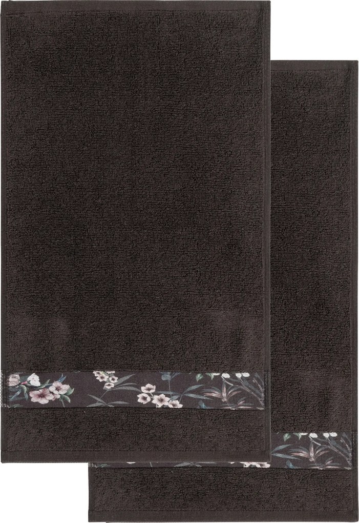 Livarno Home Froté ručníky, 2 ks, 50 x 100 cm. (květiny/šedá)