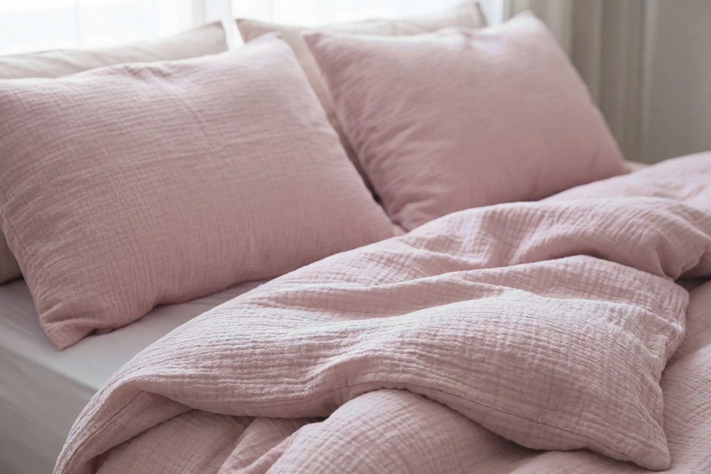 Celoroční mušelínový povlak na polštářek Soft Pink - GOTS Velikost: 70 x 90