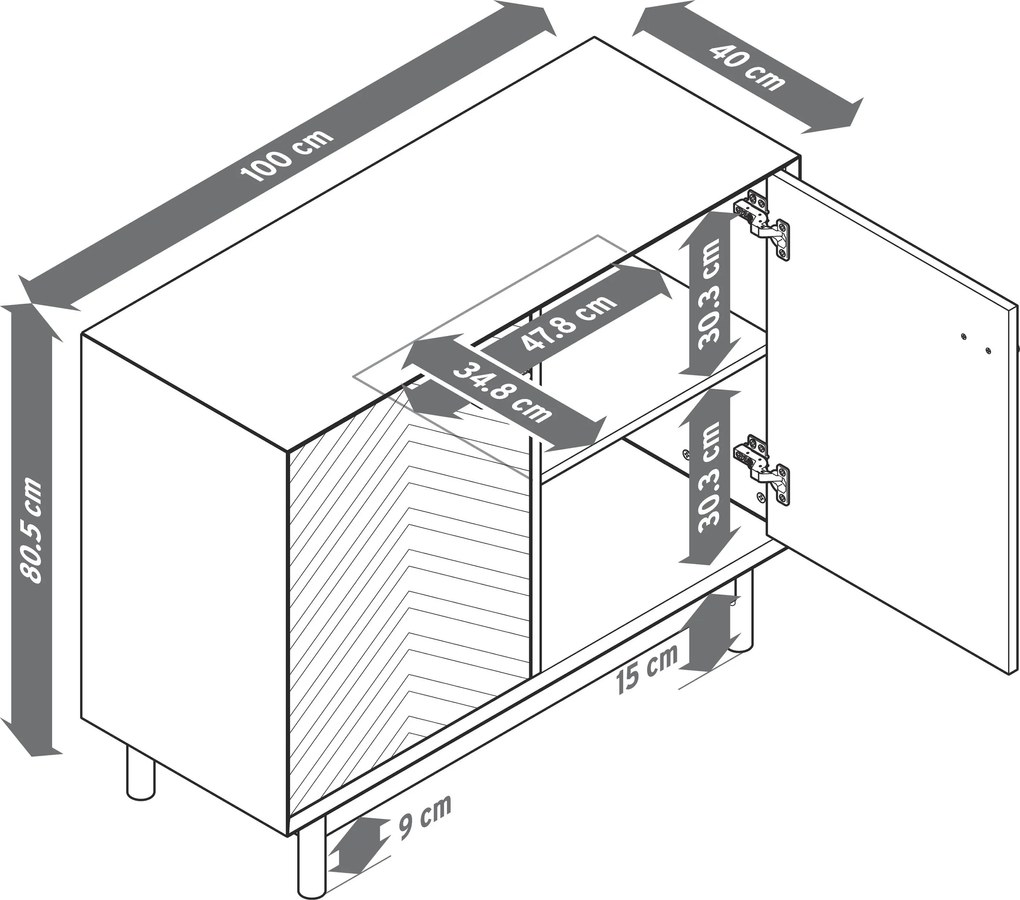 Tchibo - Komoda z jasanového dřeva s dekorativními čely dvířek - barva: hnědá