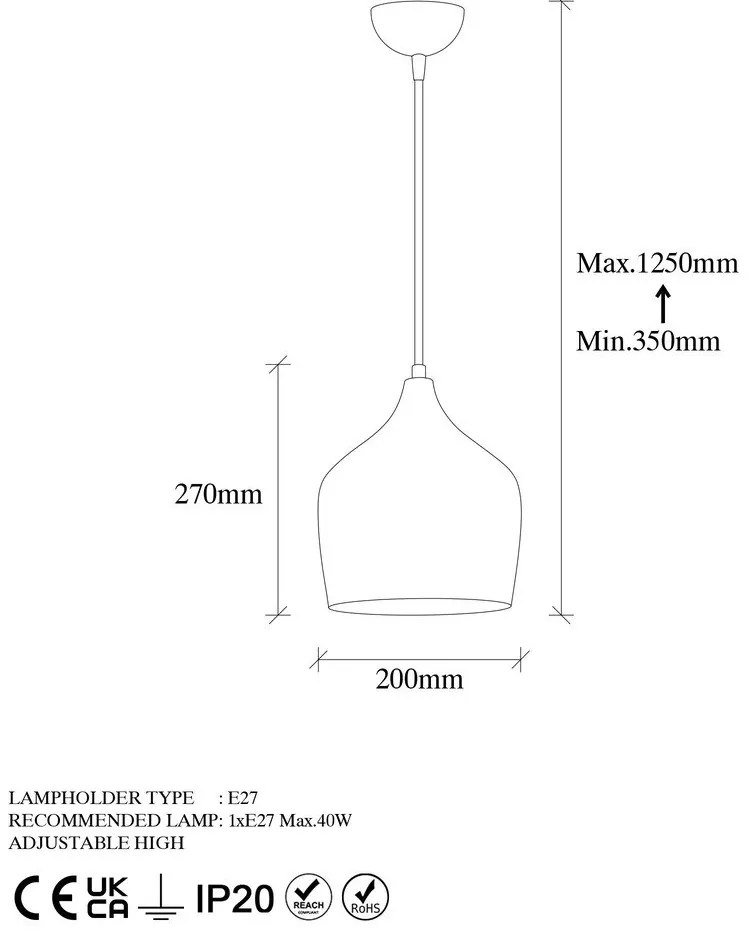Závěsné svítidlo v měděné barvě s kovovým stínidlem ø 20 cm Murek – Opviq lights