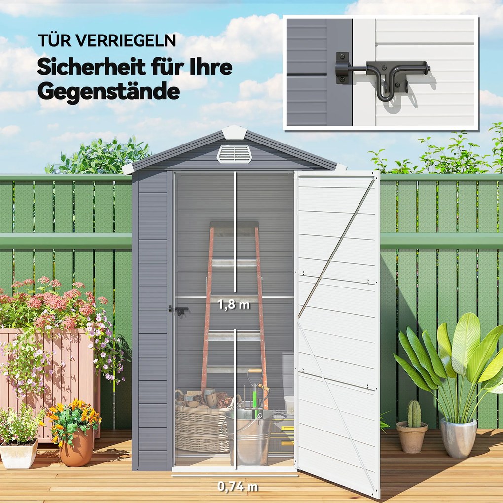 Outsunny Zahradní domek, 1,1 m², zahradní domek se sedlovou střechou, 133 x 102 x 180/208 cm