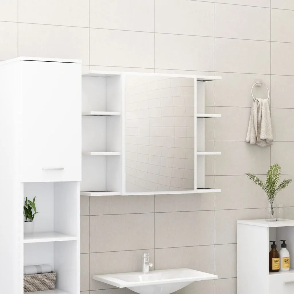 3dílný set koupelnového nábytku - se zrcadlovou skříňkou - dřevotříska | bílý