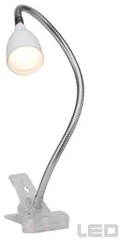 Stolní flexibilní lampa ANTHONY s klipem, 1 x 2,4W, 200 lumen, 3000K, A+, satinovaný chrom + BÍLÁ