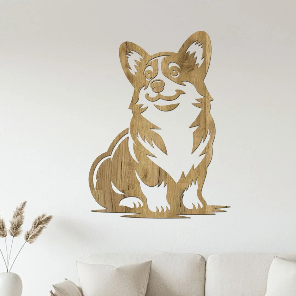 dřevo života Dřevěný obraz sedící Corgi Zvolte rozměr (cm): 30x40, Zvolte barvu dekoru: Černá