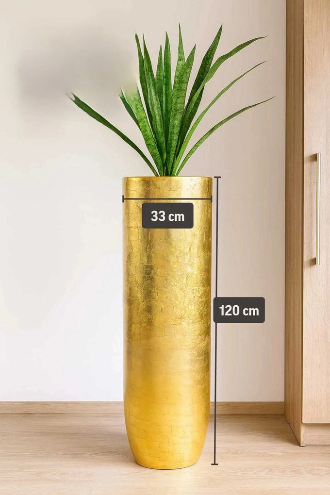 Exkluzivní květináč SOLERIO, sklolaminát, výška 120 cm, zlatý lesk