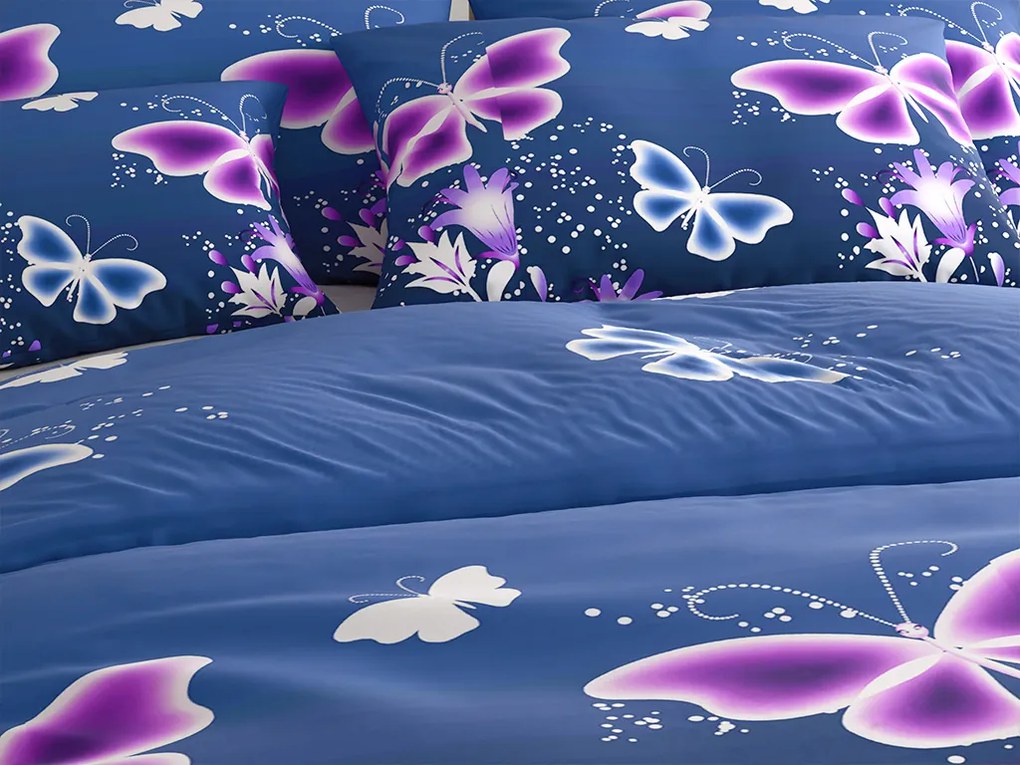 Povlečení z mikrovlákna VIOLET BUTTERFLY tmavě modré Rozměr povlečení: 70 x 90 cm | 140 x 200 cm