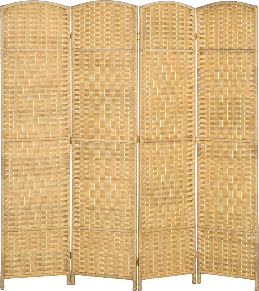 HOMCOM Skládací Paraván 4 Panely 180x180 cm - Ochranná Záclona pro Kancelář a Ložnici v Přírodním Stylu